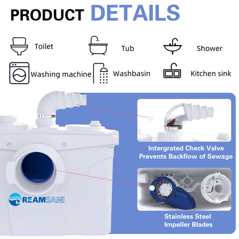 FLO700 Dreamsani 700W Macerator Pump for Macerating Toilet Upflush ...