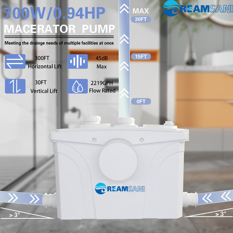 FLO700 Dreamsani 700W Macerator Pump for Macerating Toilet Upflush ...